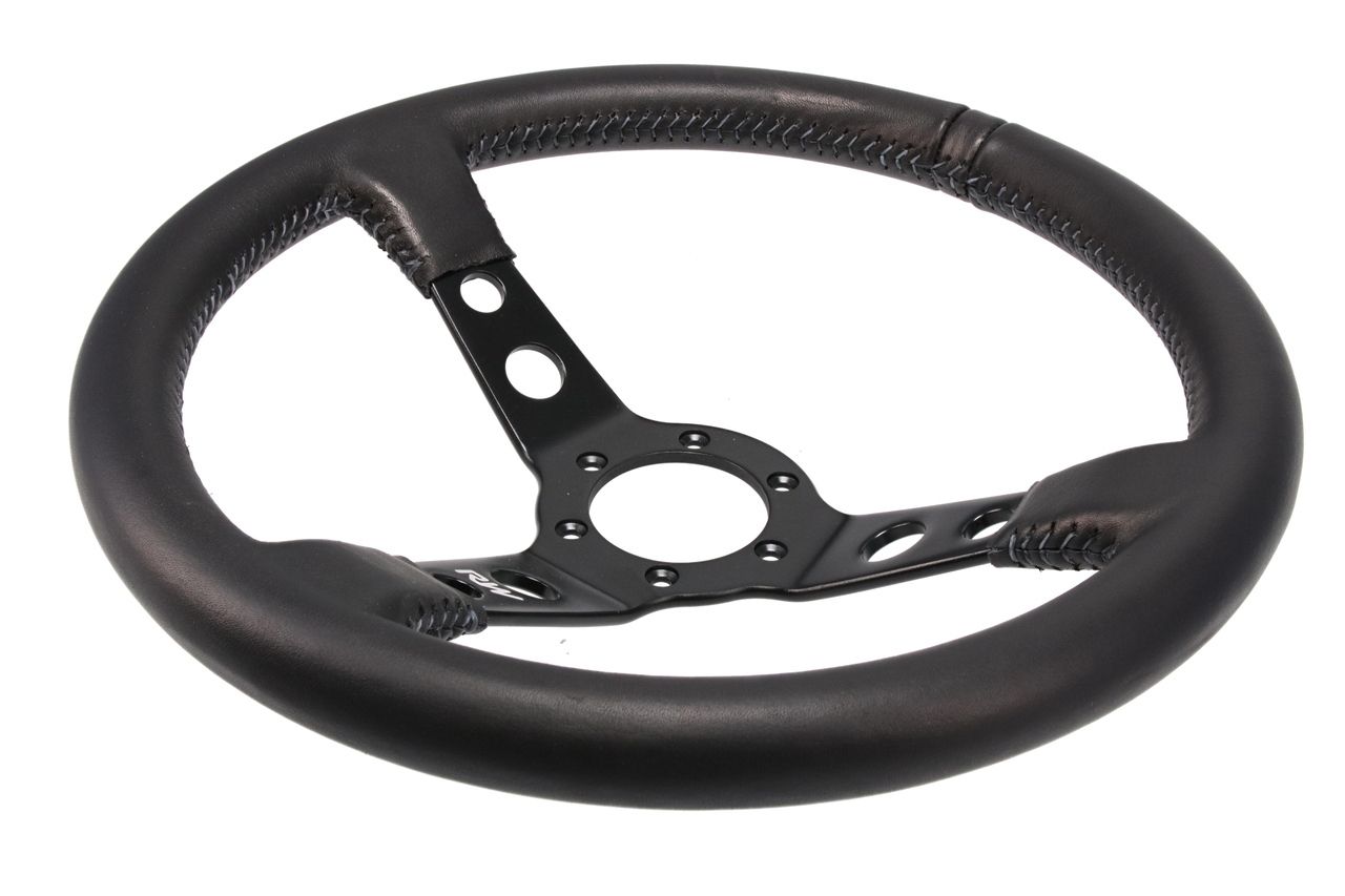 Raceworks Leather Dished Steering Wheel – Black with Grey Stitching – T ...