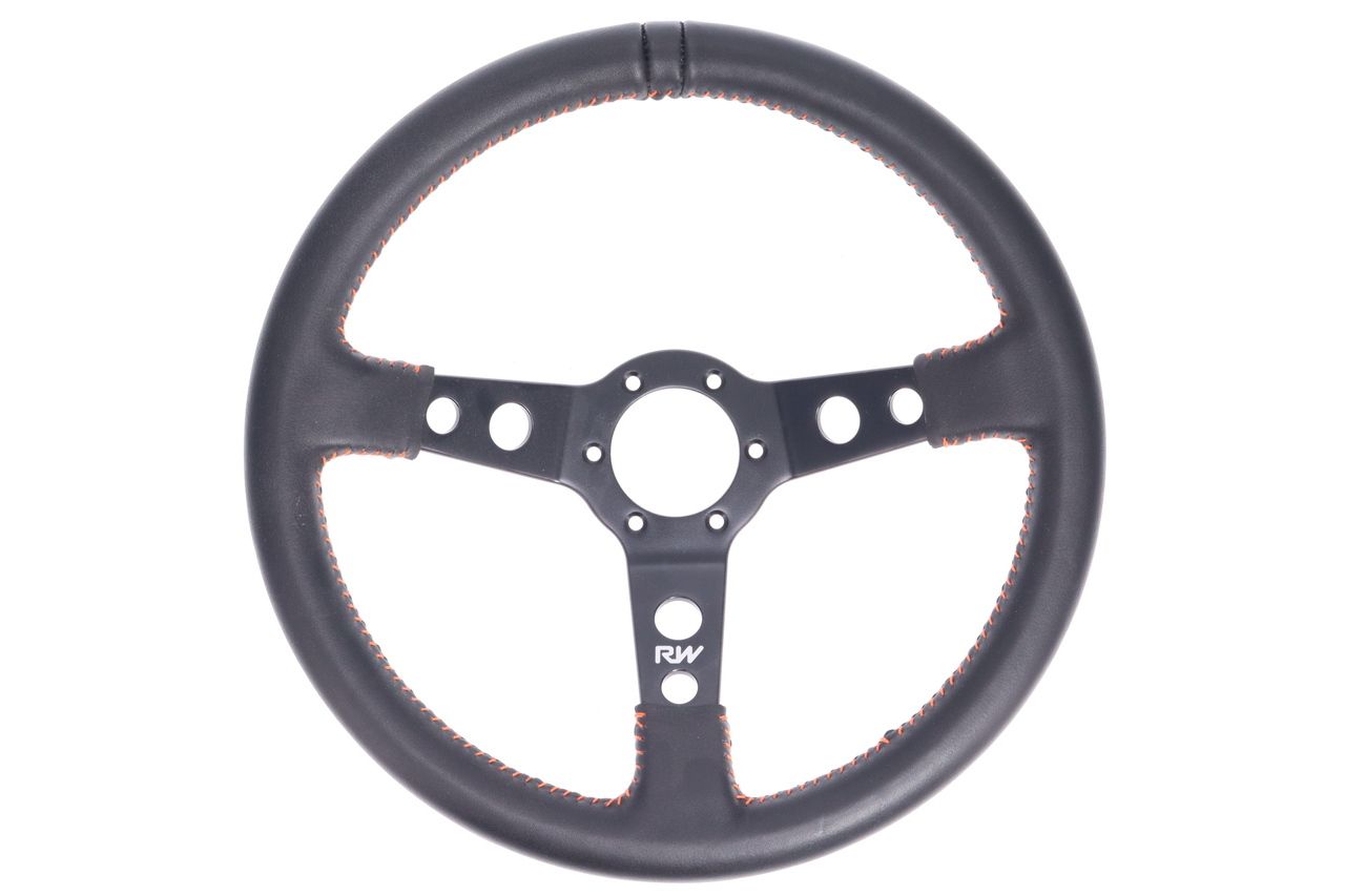 Raceworks Leather Dished Steering Wheel – Black with Orange Stitching ...