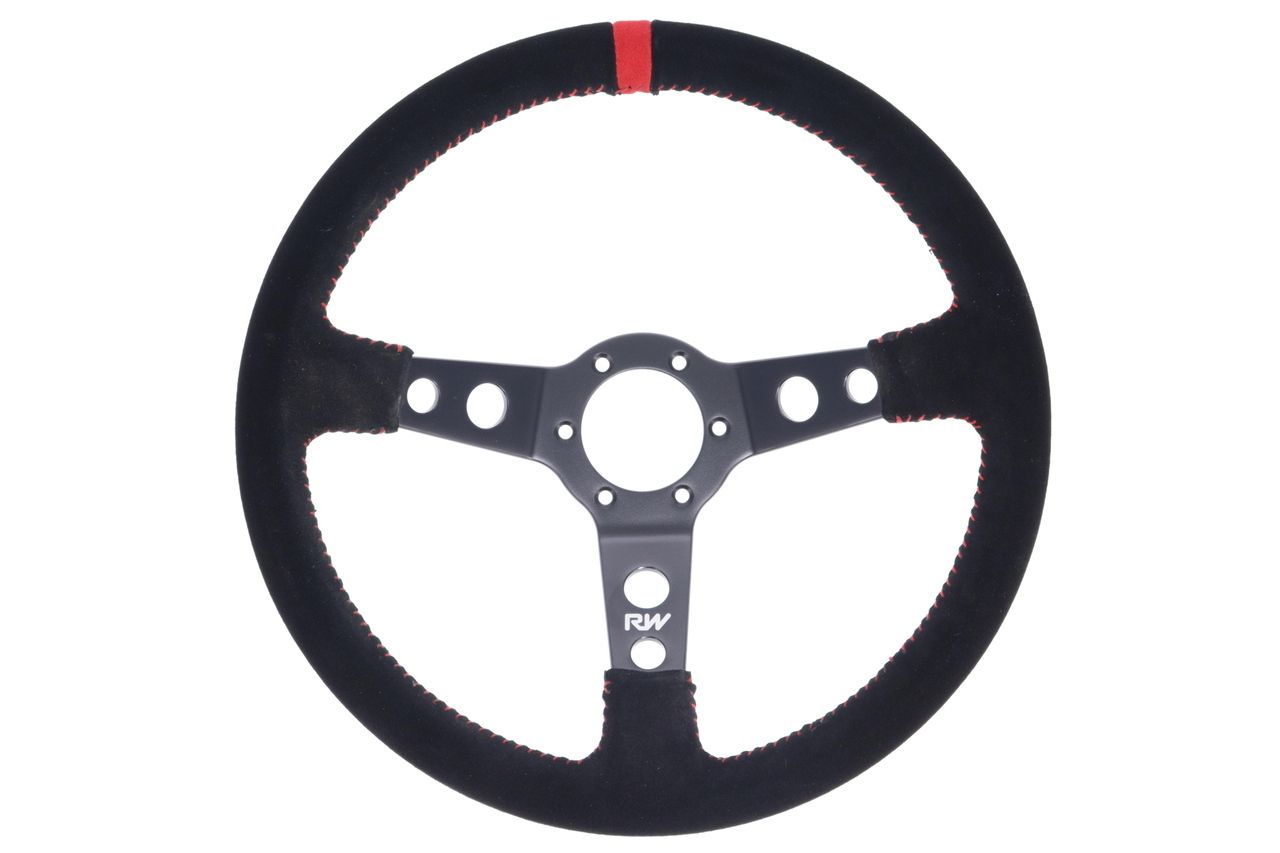 Raceworks Suede Dished Steering Wheel – Black with Red Stitching – T.I ...