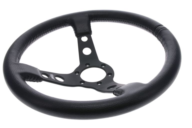 Raceworks Leather Dished Steering Wheel – Black with Black Stitching ...